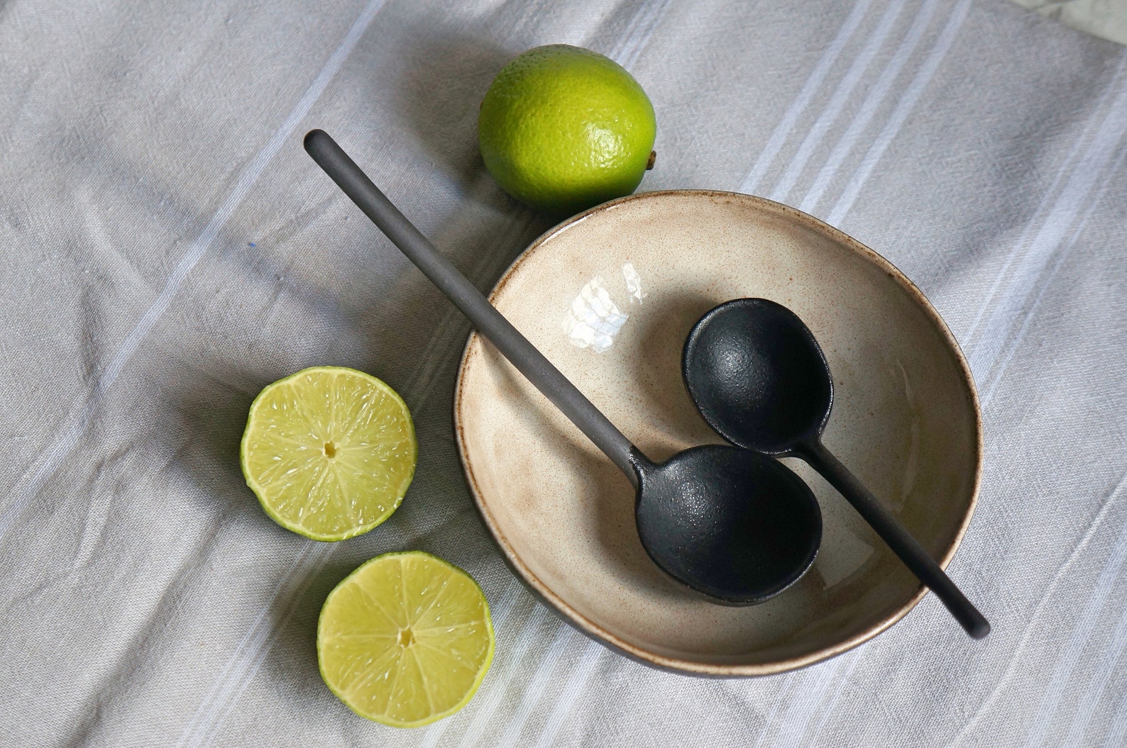 Handmade Ceramic Spoons Set: Black Stoneware Serving Spoons, Kitchen ...
