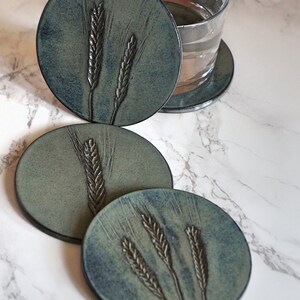 Denim Blue Round Clay Coaster Set, Dried Wheat Ceramic Imprint Coasters ...