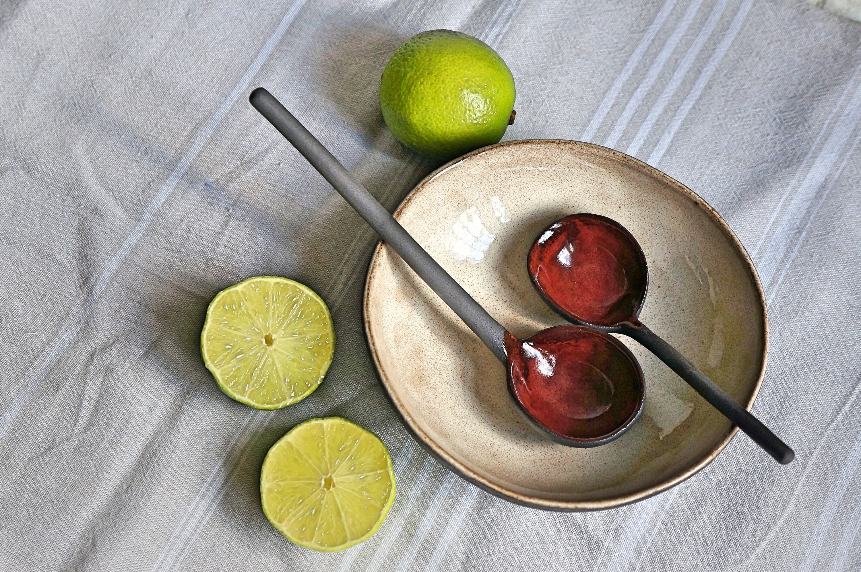 Handmade Ceramic Spoons Set: Black Stoneware Serving Spoons, Kitchen ...