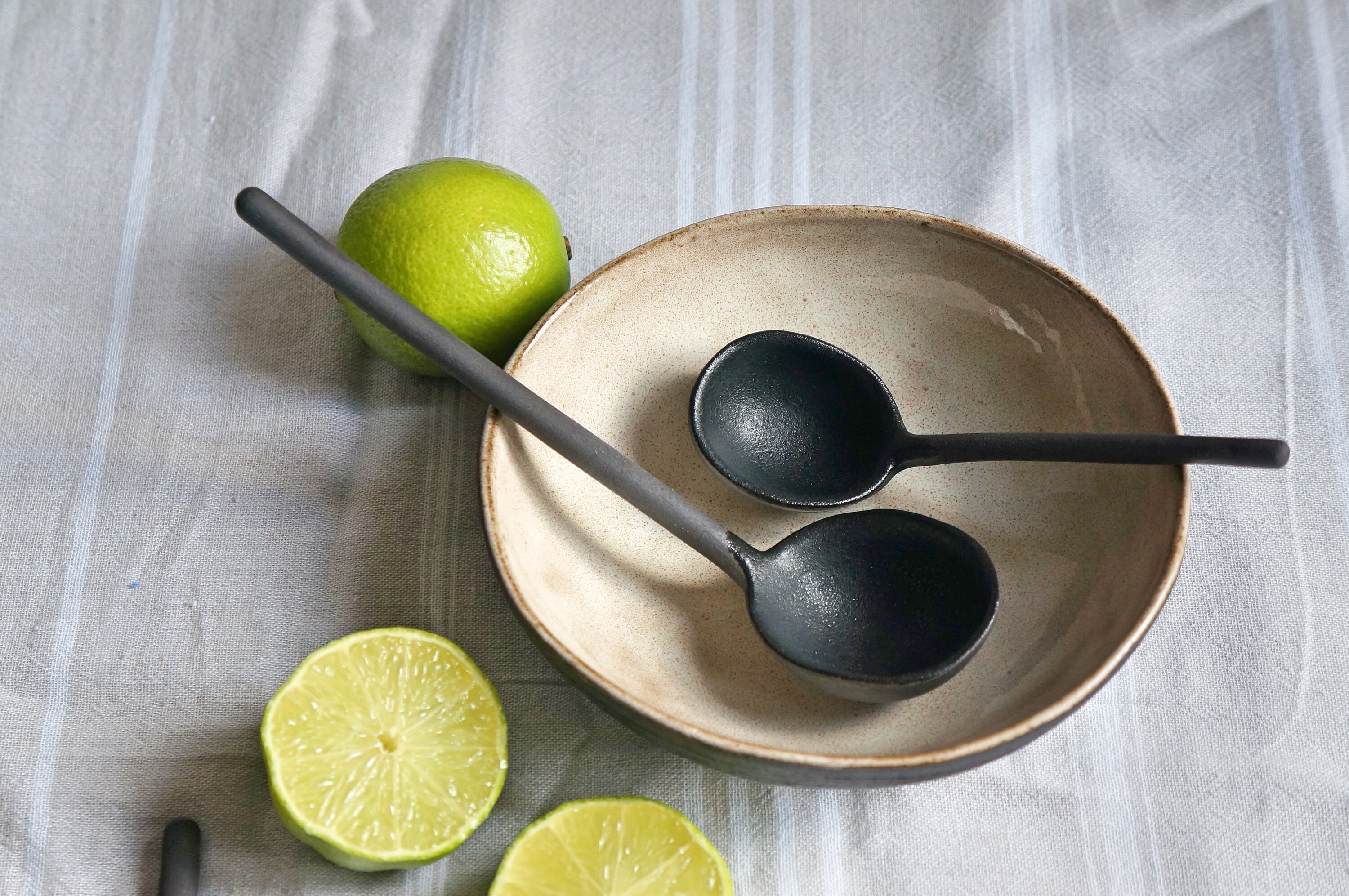 Handmade Ceramic Spoons Set: Black Stoneware Serving Spoons, Kitchen ...