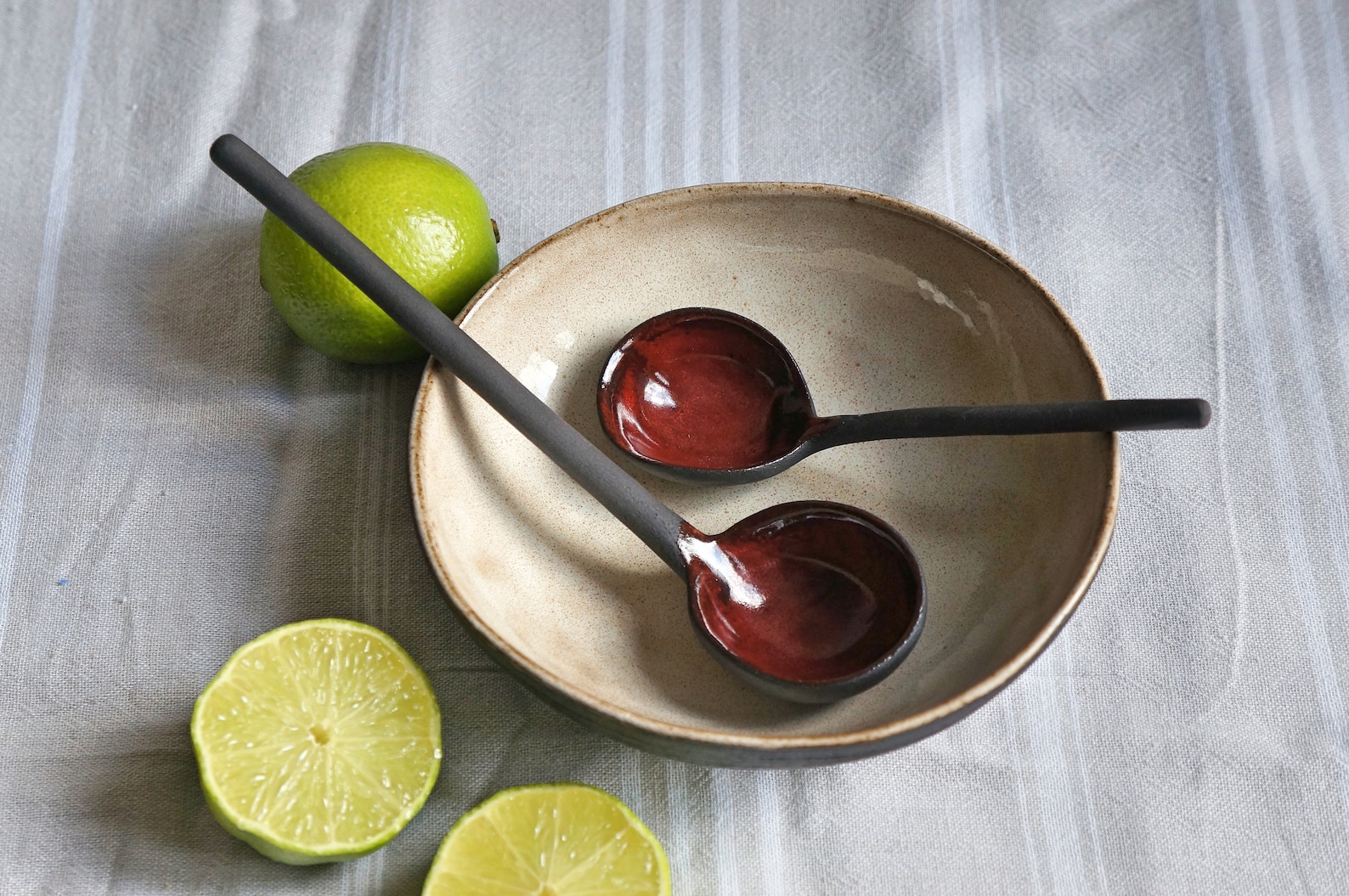 Handmade Ceramic Spoons Set: Black Stoneware Serving Spoons, Kitchen ...