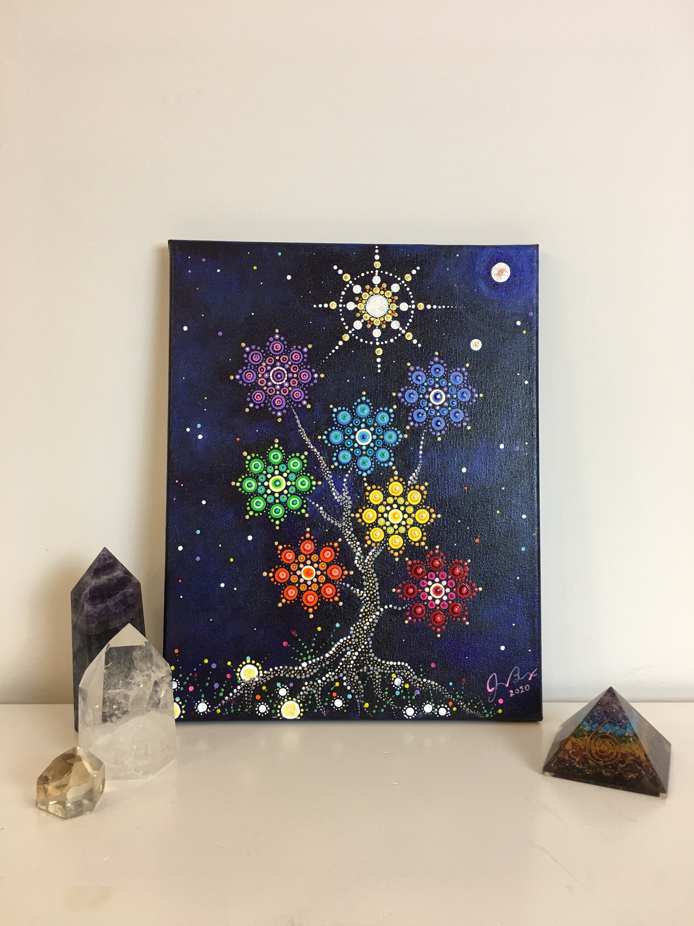 THE CHAKRA TREE Acrylic Dot Painting, Visionary Art, Celestial Art ...