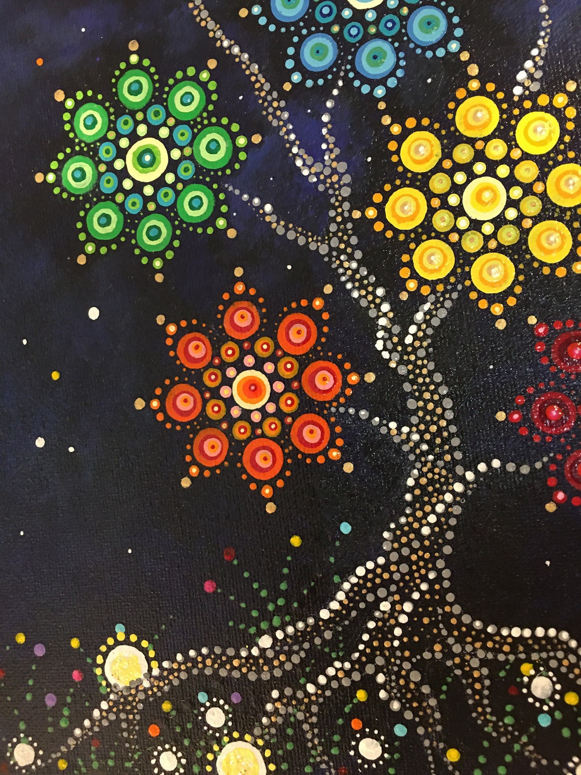 THE CHAKRA TREE Acrylic Dot Painting, Visionary Art, Celestial Art ...