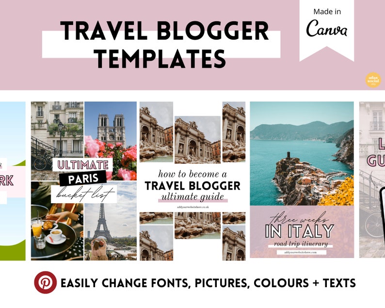 40 Travel Blogger Canva Pinterest Templates - Etsy