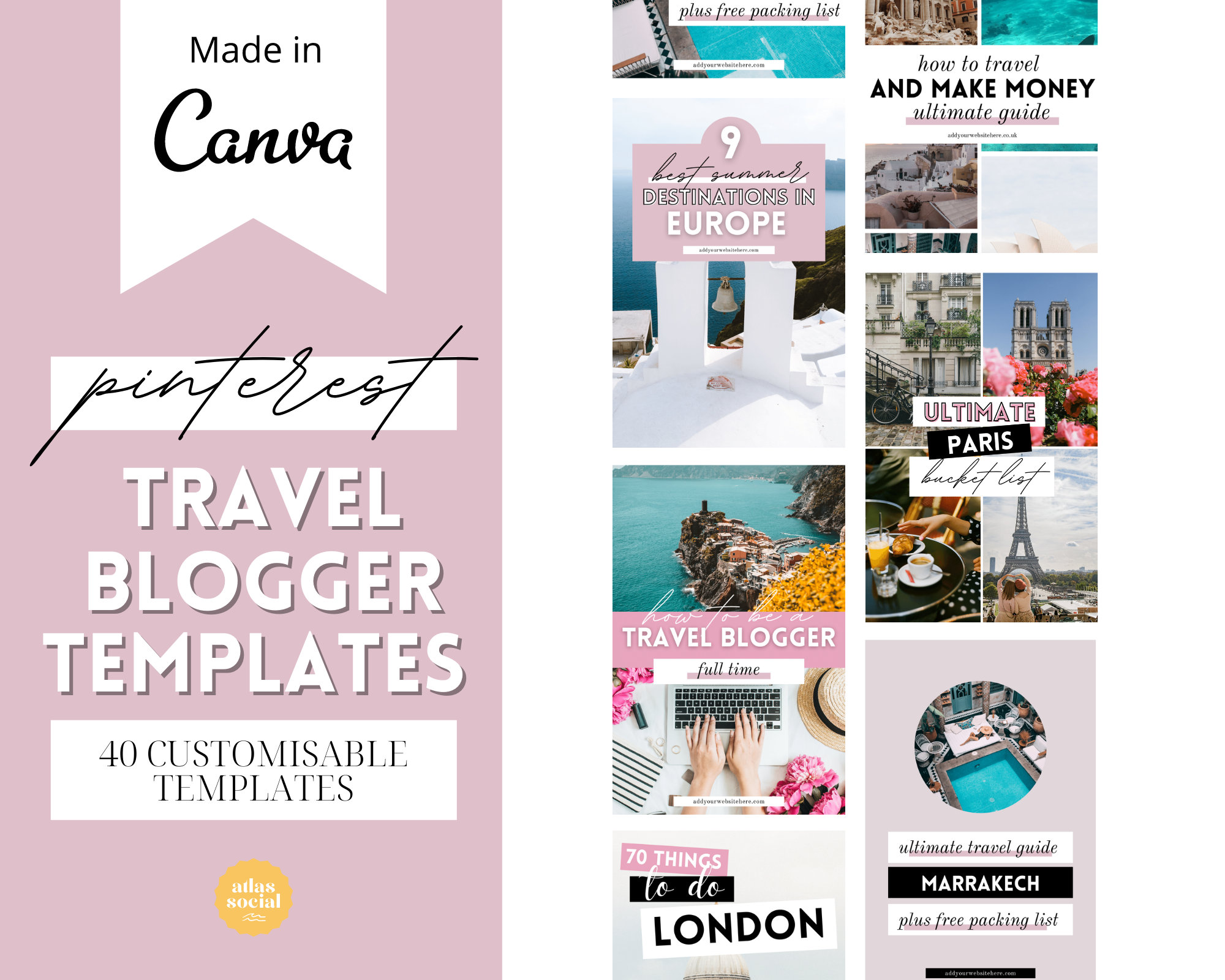 40 Travel Blogger Canva Pinterest Templates - Etsy