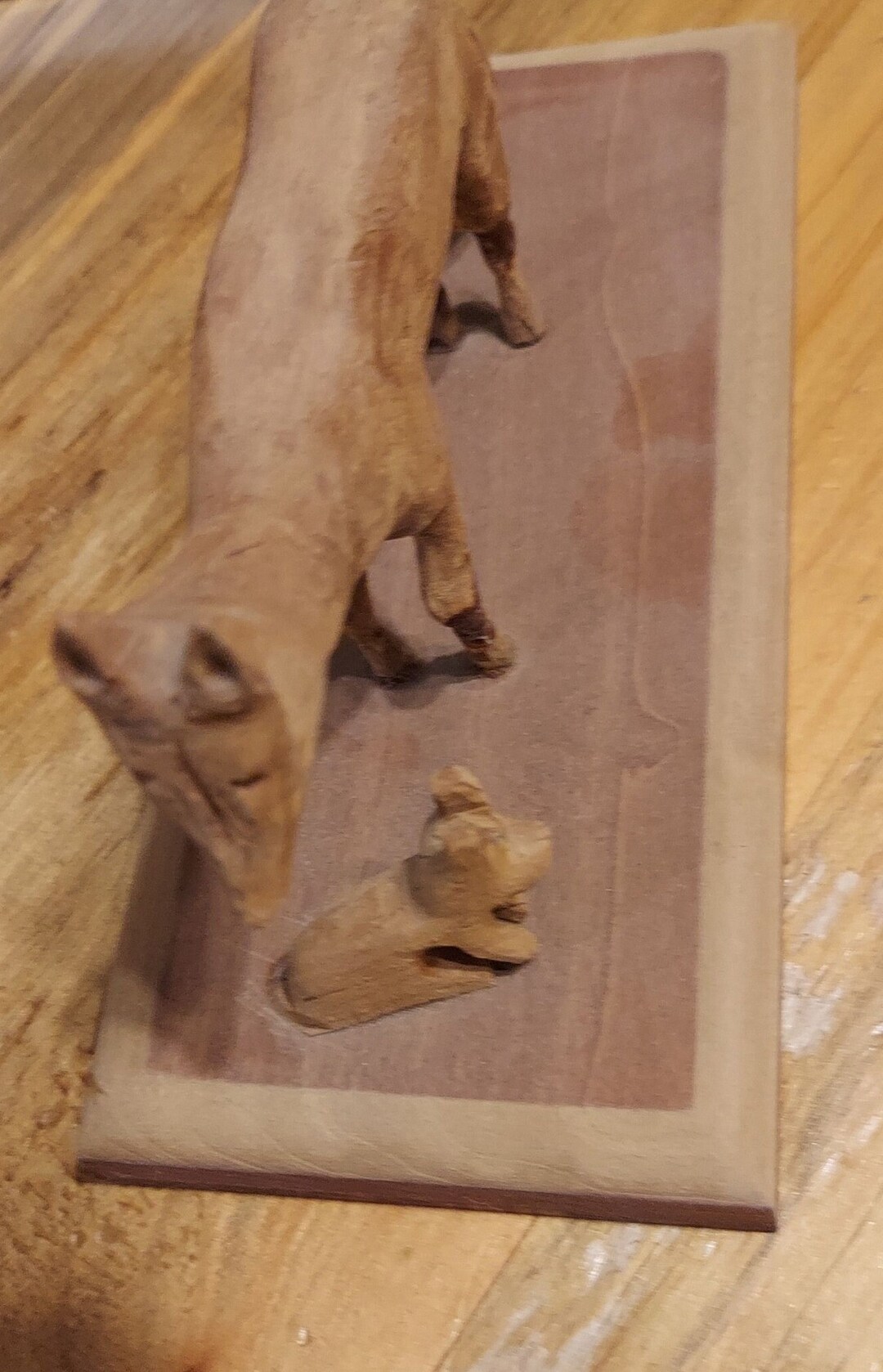 Vintage Hand Carved Wood Mother Fox With Baby. Signed by Carver Butch ...