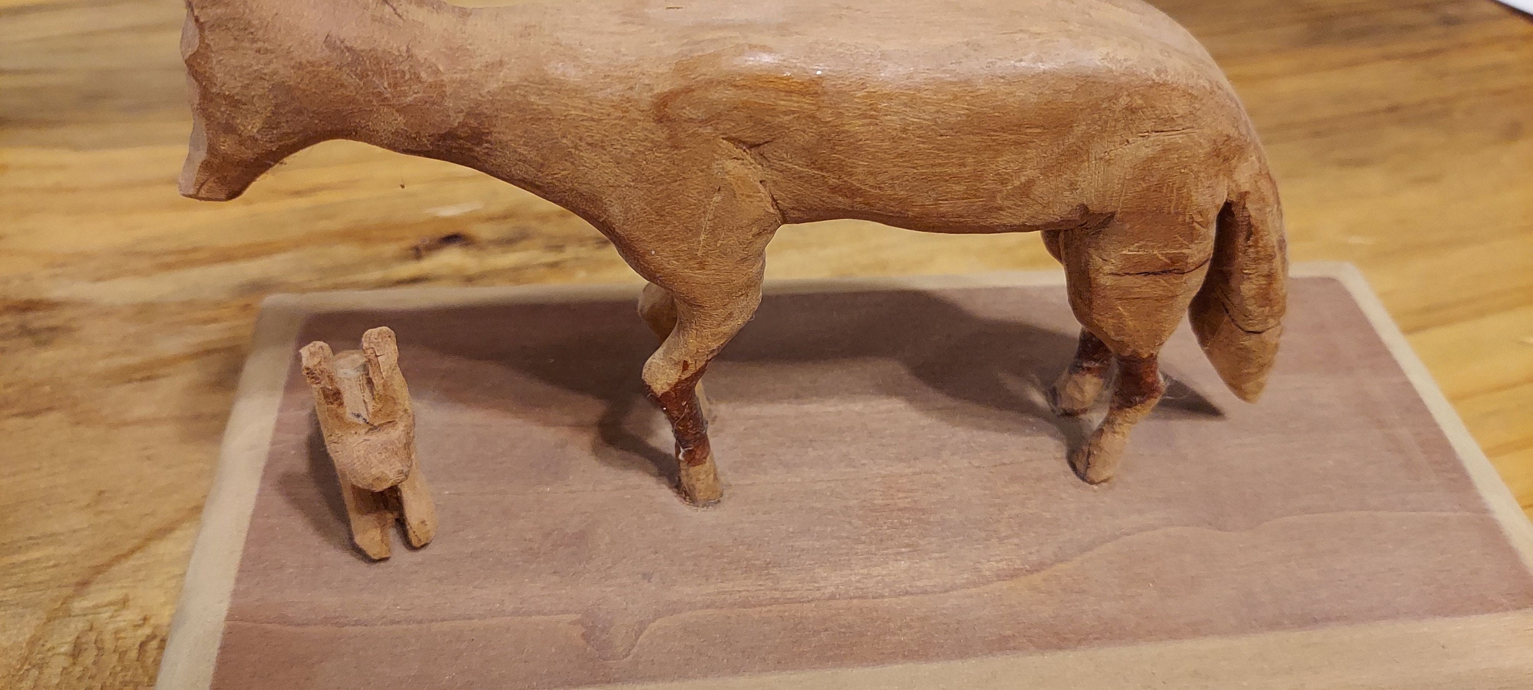 Vintage Hand Carved Wood Mother Fox With Baby. Signed by Carver Butch ...