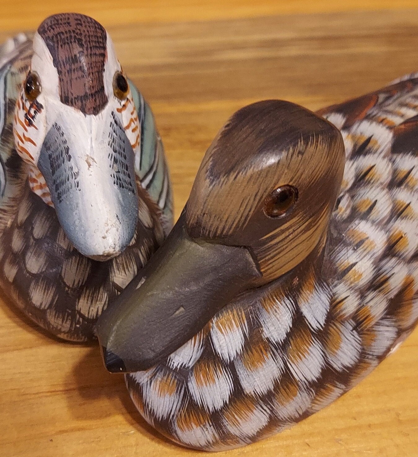 2 Hand Painted Stone Ducks, Glass Eyes. A Couple of Small Chips in ...