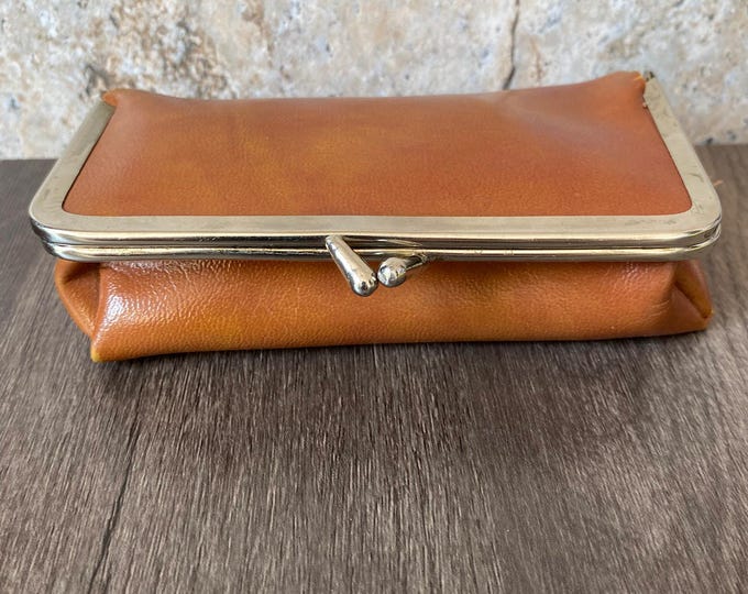 Vintage Brown Leather Kiss Lock Cosmetic Pouch With Mirror - Etsy