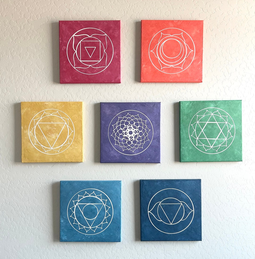 Seven Chakra Wall Art Set, Chakra Wall Art, Chakra Symbols, Wall ...