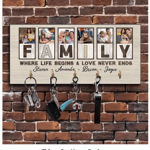 Personalized Wooden Key Holder, Family Where Life Begins and Love Never ...