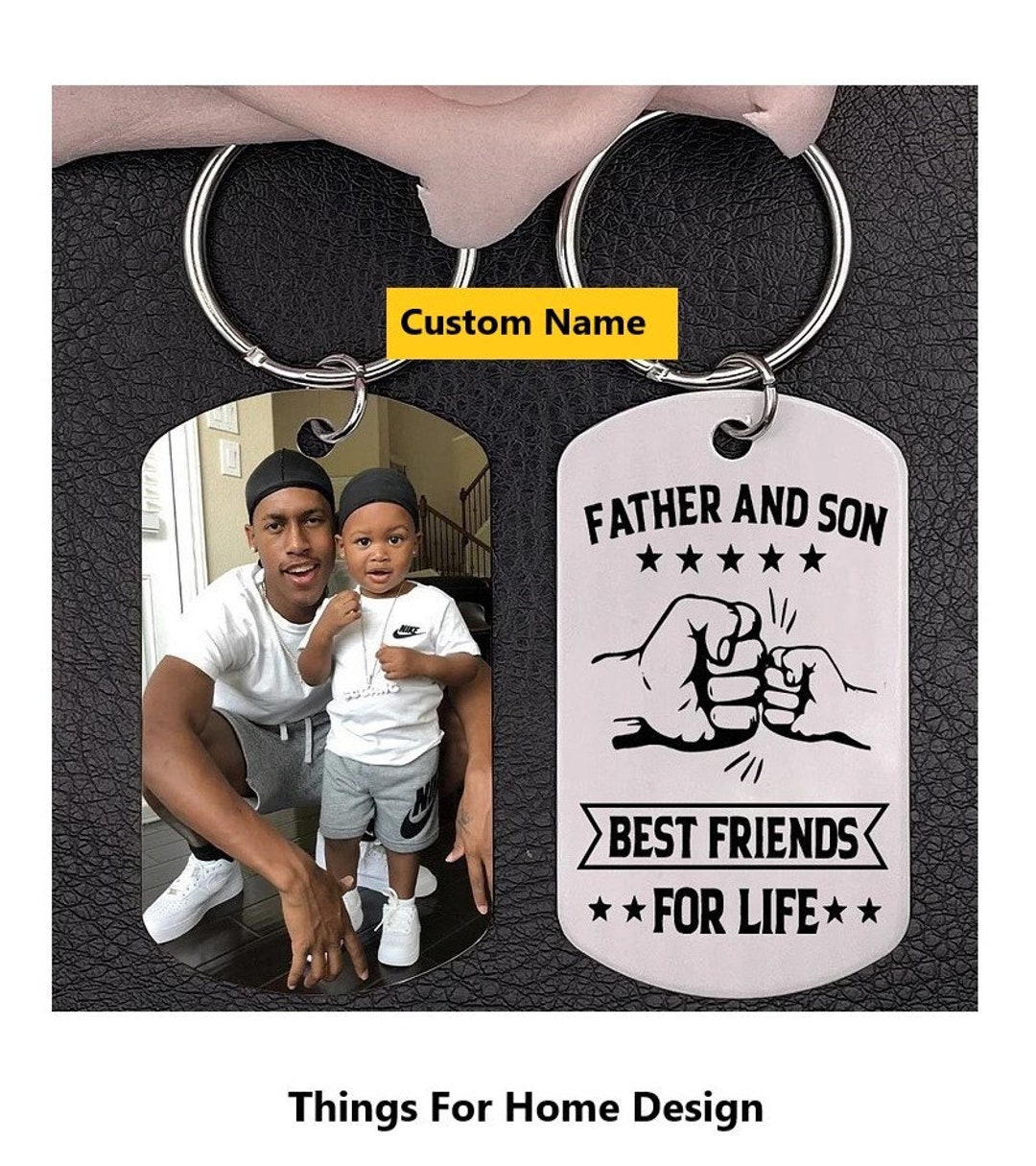 Personalized Fathers and Son Photo Keychain, Keychain Gift, Anniversary ...