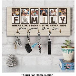 Personalized Wooden Key Holder, Family Where Life Begins and Love Never ...