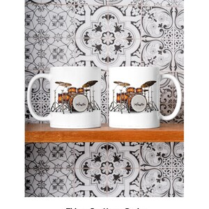 Drummer Coffee Cup, Brown Drum Set, Custom Name Mug, Drummer Gift for ...