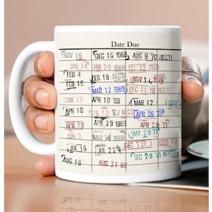 Library Card Mug, Librarian Coffee, Due Date Card, Bookshelf Mug, Book ...