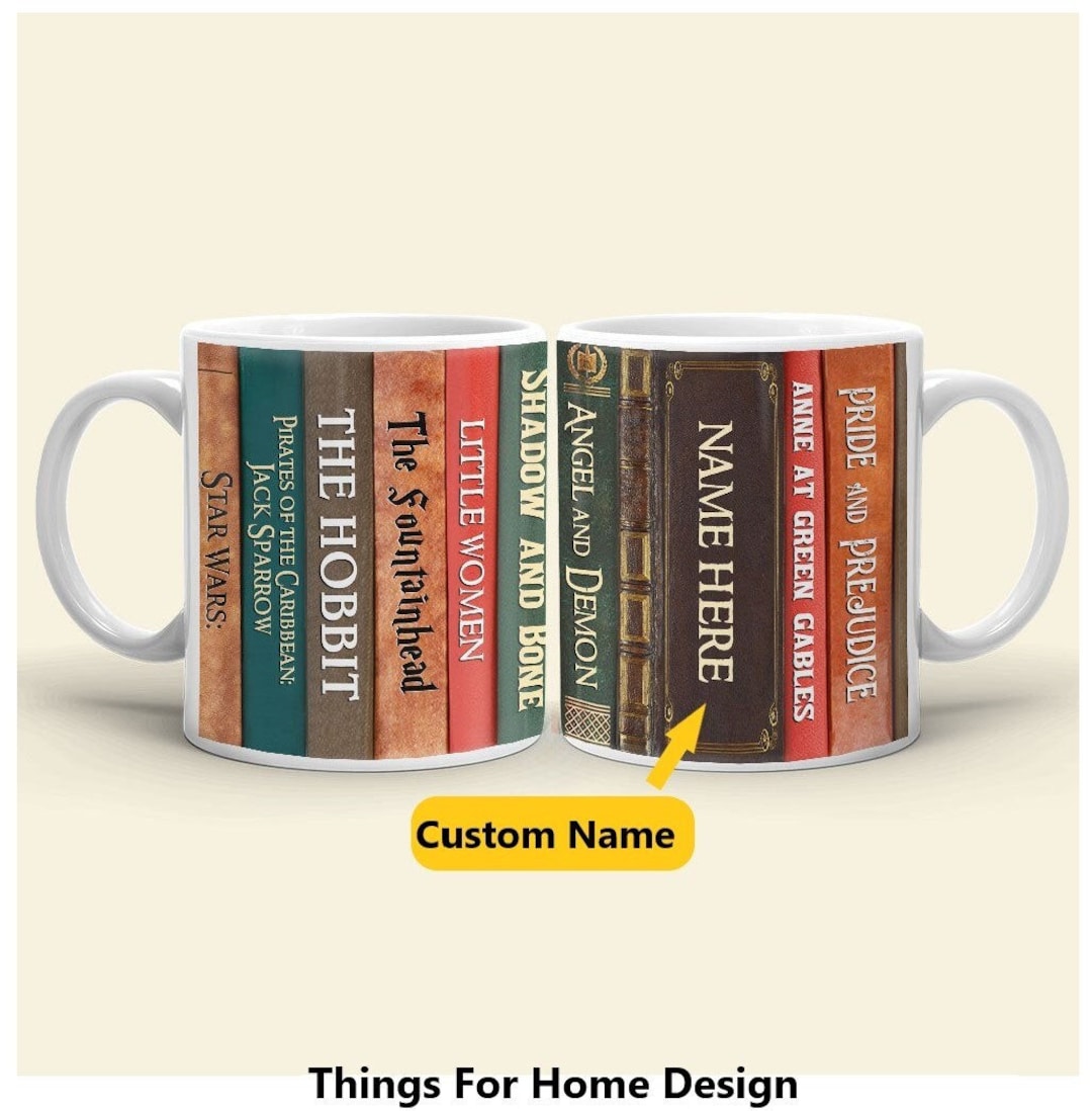 Book Personalized Mug, Librarian Coffee Mug, Custom Bookshelf Mug ...