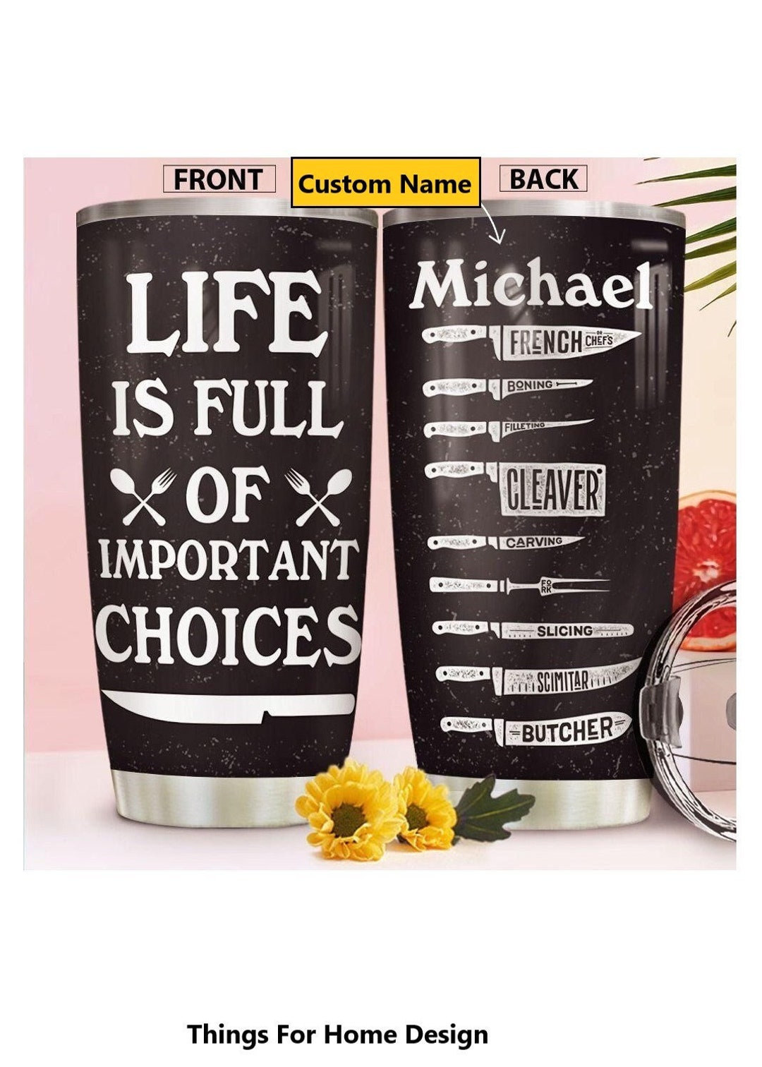 Chef Tumbler, Chef Important Choices, Custom Name Tumbler, Chef Coffee ...