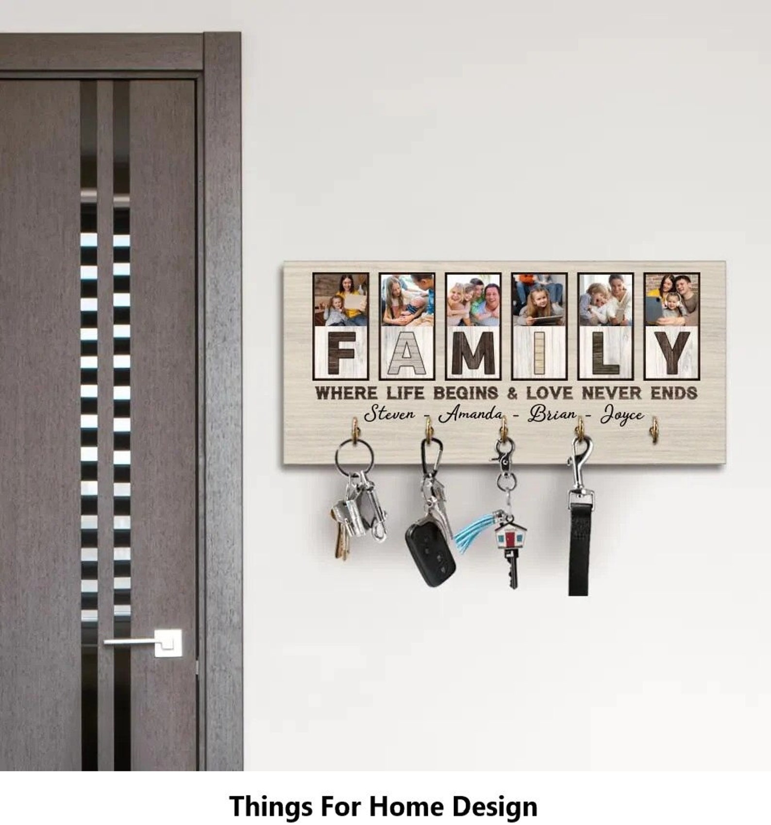 Personalized Wooden Key Holder, Family Where Life Begins and Love Never ...