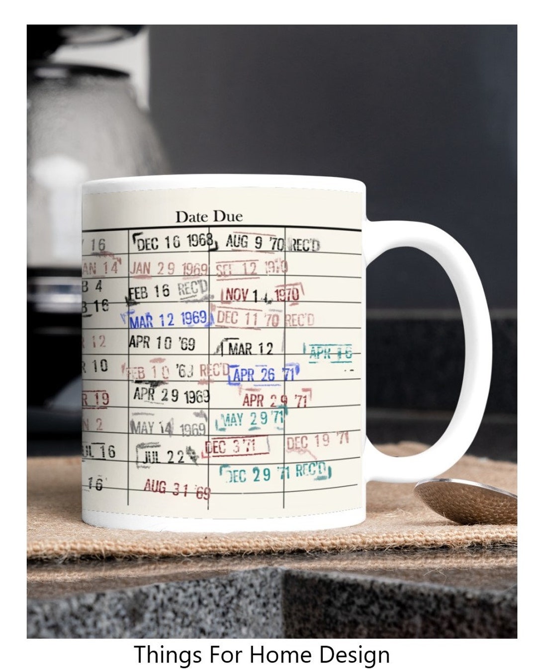 Library Card Mug, Librarian Coffee, Due Date Card, Bookshelf Mug, Book ...