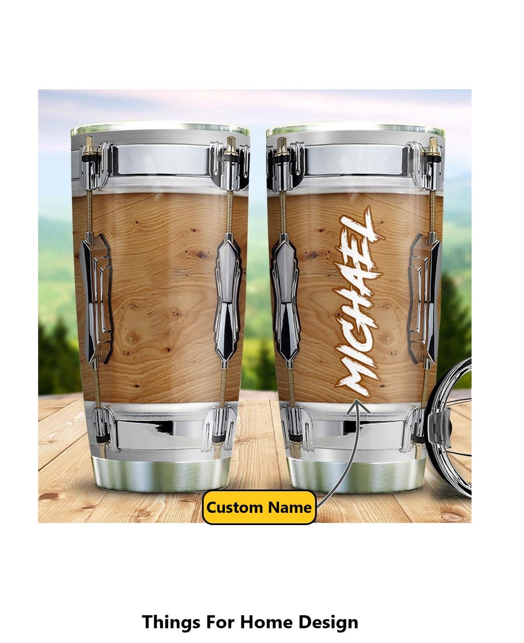Personalized Drum Tumbler, Drum Surface, Drummer Gift Coffee Mug, Music ...