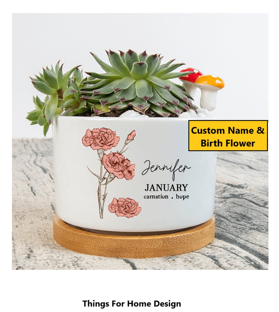 Birth Flower Planter, Birth Month Flower, Gifts for Gardeners, Custom ...