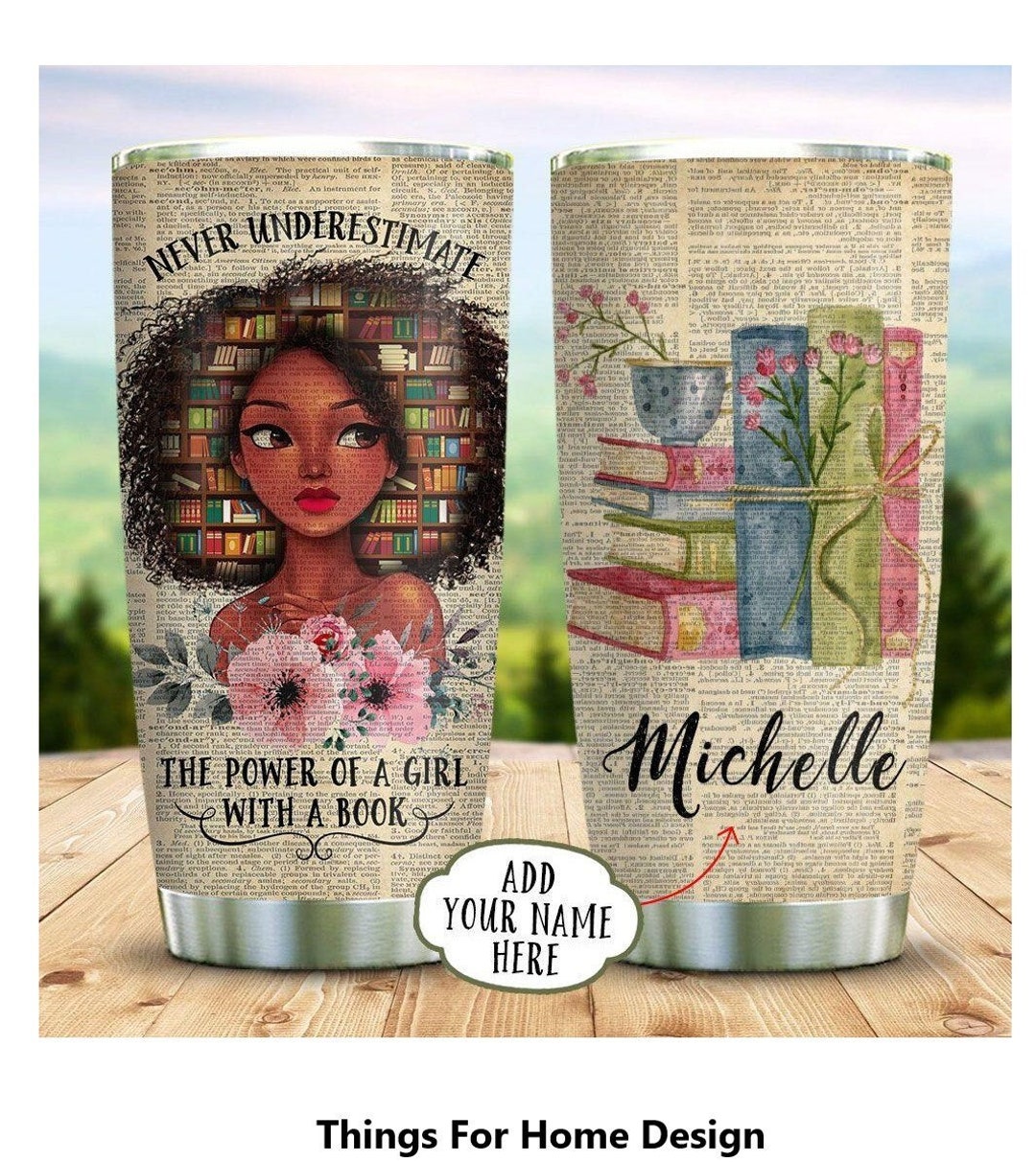 Personalized Book Worm Tumbler, the Power of a Girl With a Book, Black ...