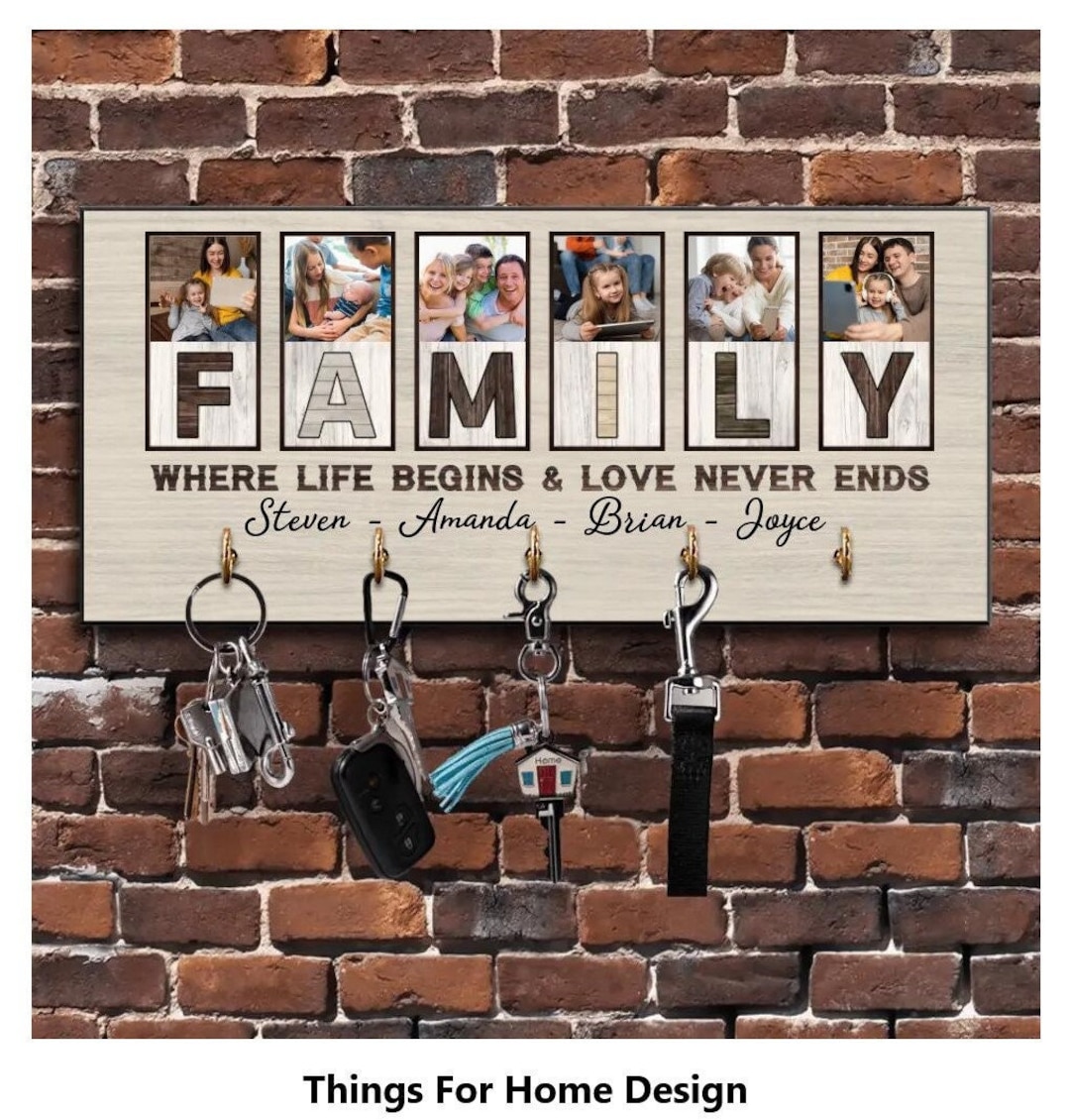 Personalized Wooden Key Holder, Family Where Life Begins and Love Never ...