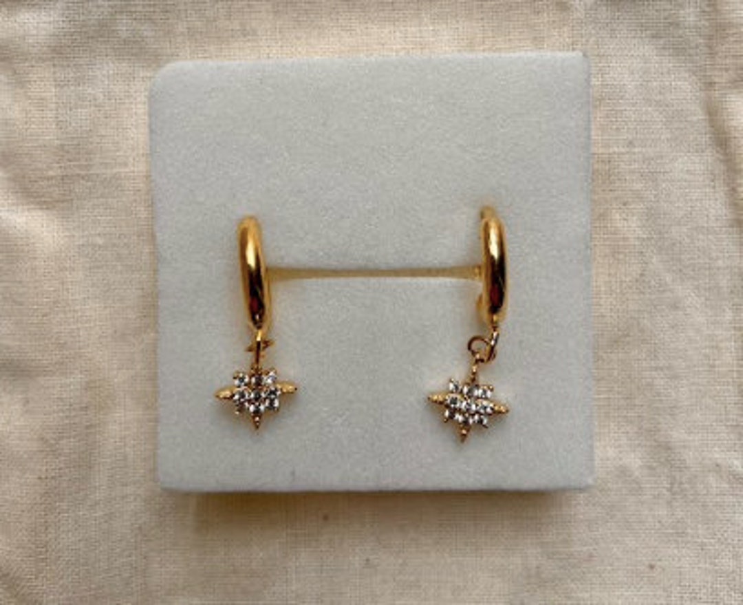Zephyr Earrings, Mini Hoop, Compass Rose Pendant, Gold Filled, Gold ...