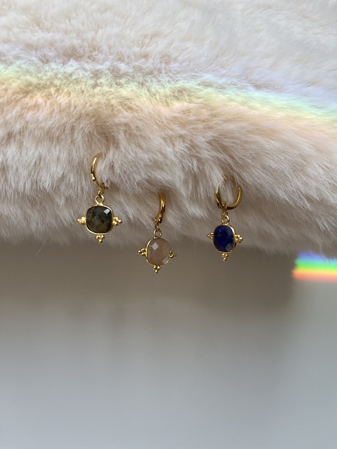 Penelope Buckles, Mini Gold-plated Creoles, Stone Pendant, Quartz ...