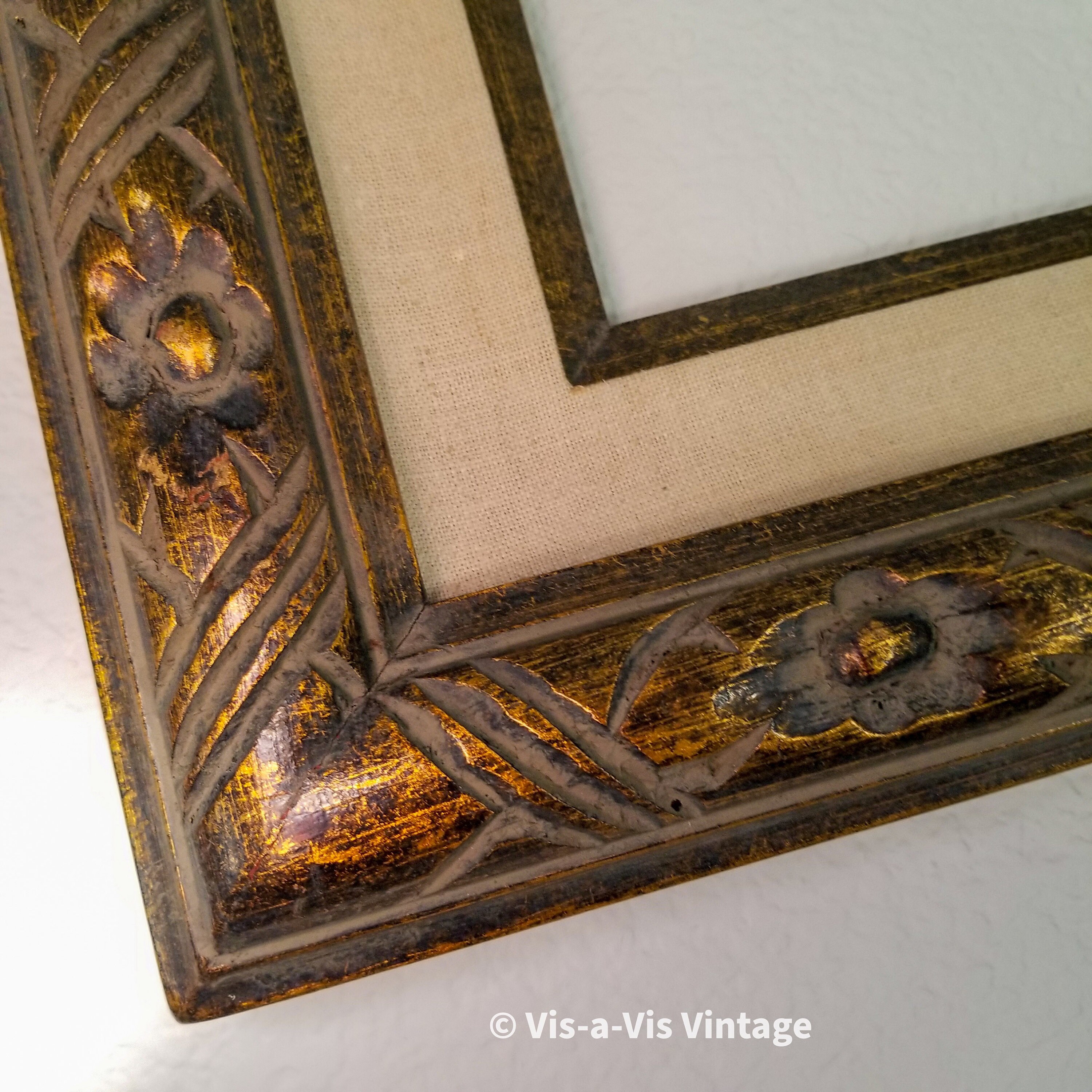 Vintage Mexican Handcarved Wood Picture Frame in Gold Finish. - Etsy