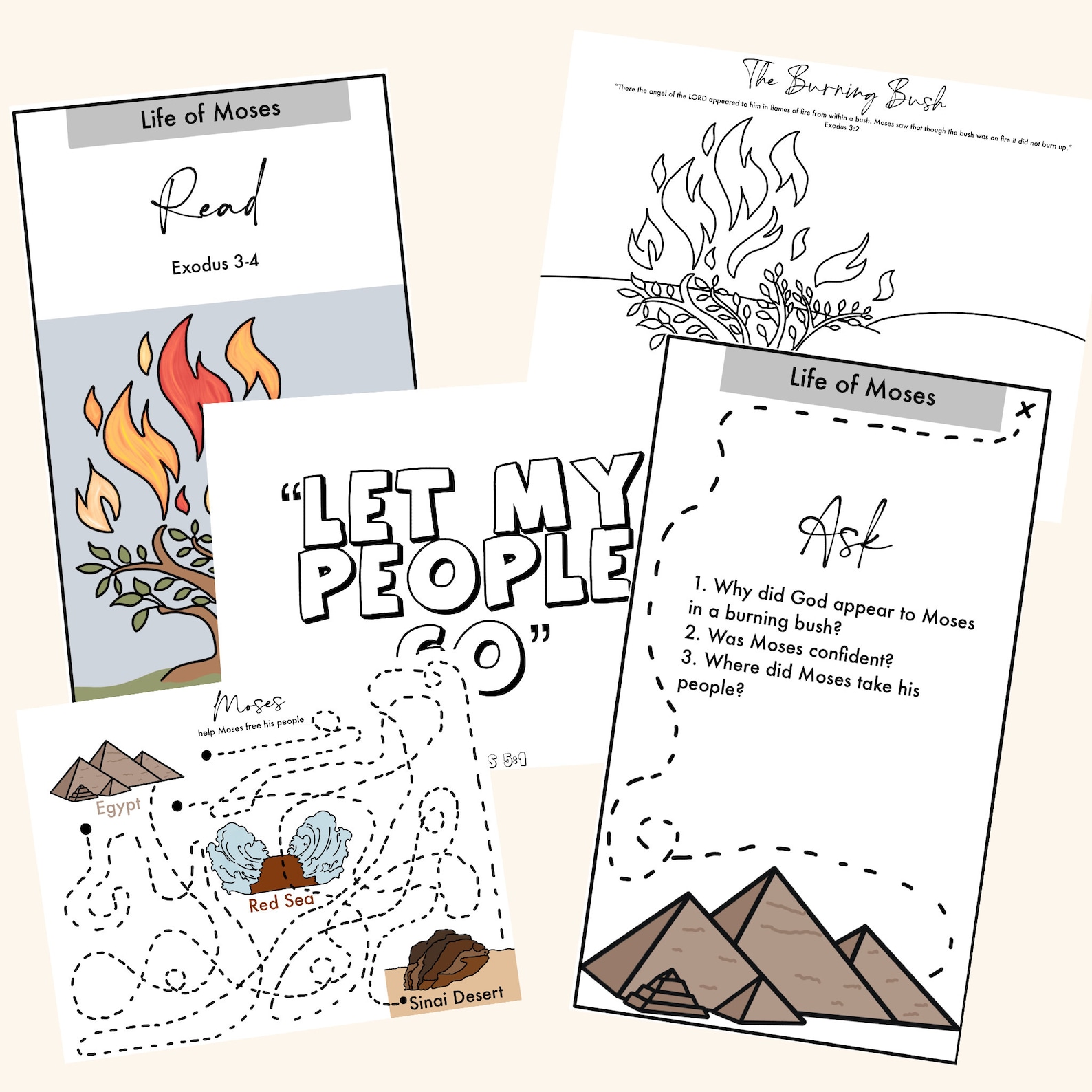 Life of Moses Bible Lesson Burning Bush & Red Sea for Kids/preschool ...