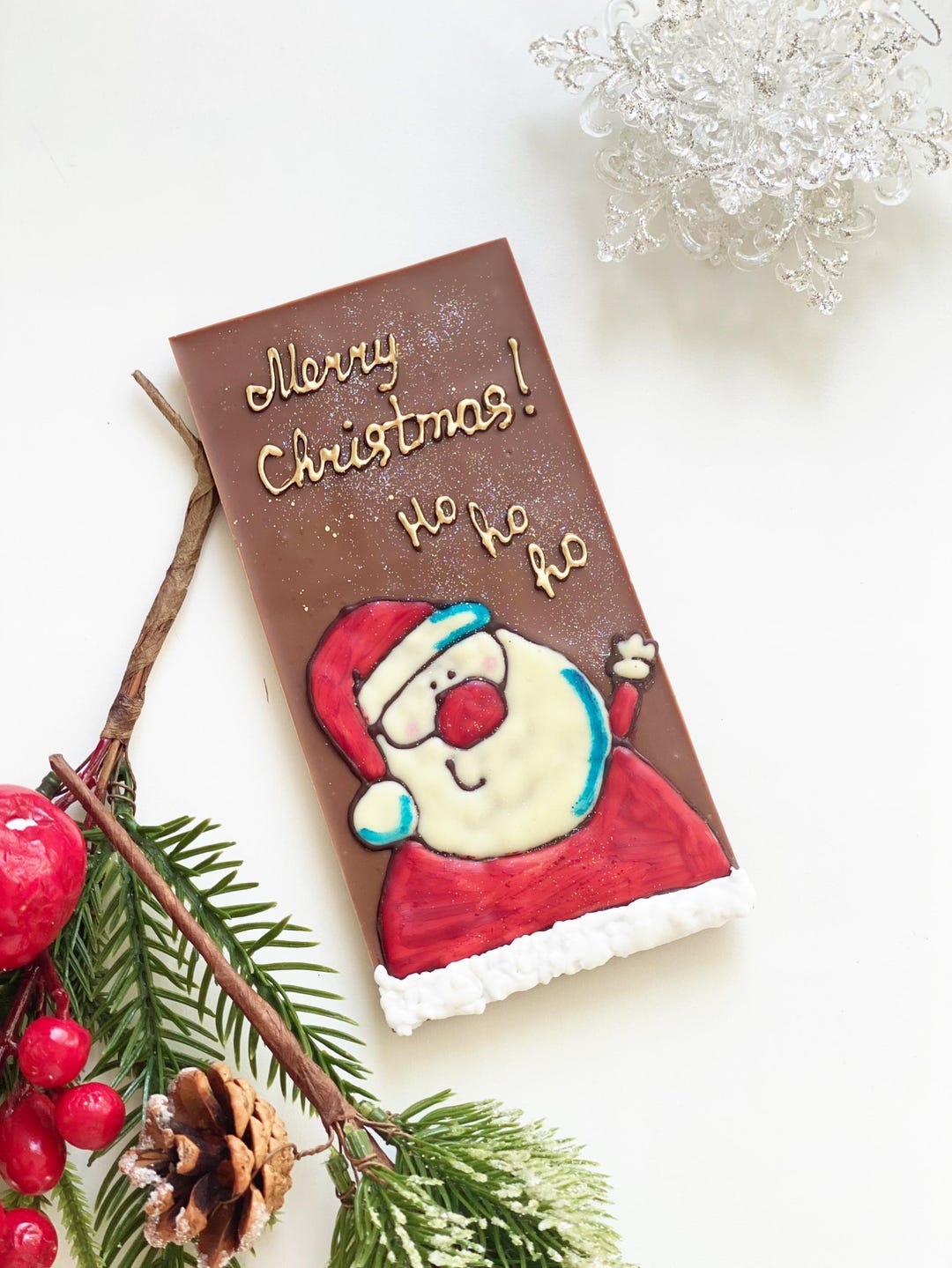 Santa Belgian Christmas Fully Edible Chocolate Bar/ Personalized Name ...