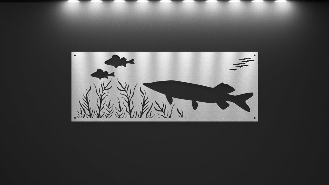 Pike Lurking Metal Wall Art Cabin Sign Musky Sign Metal - Etsy
