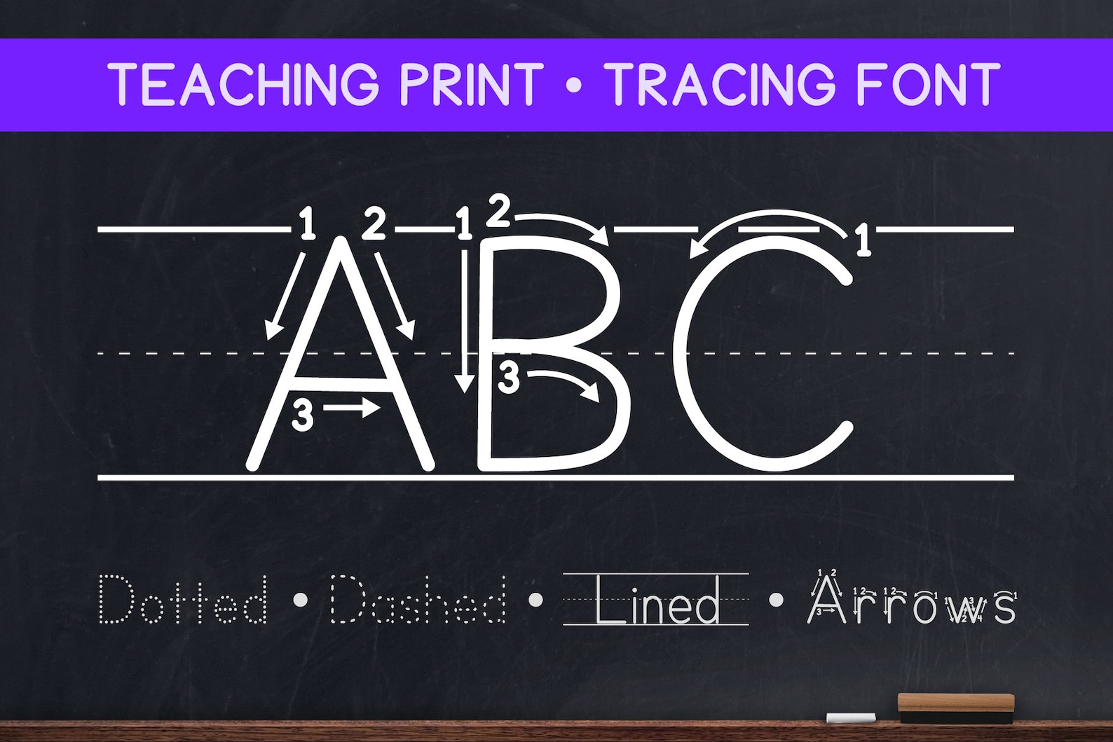 Teaching Print - Letter Tracing Font - Dotted Letters for School Kids ...