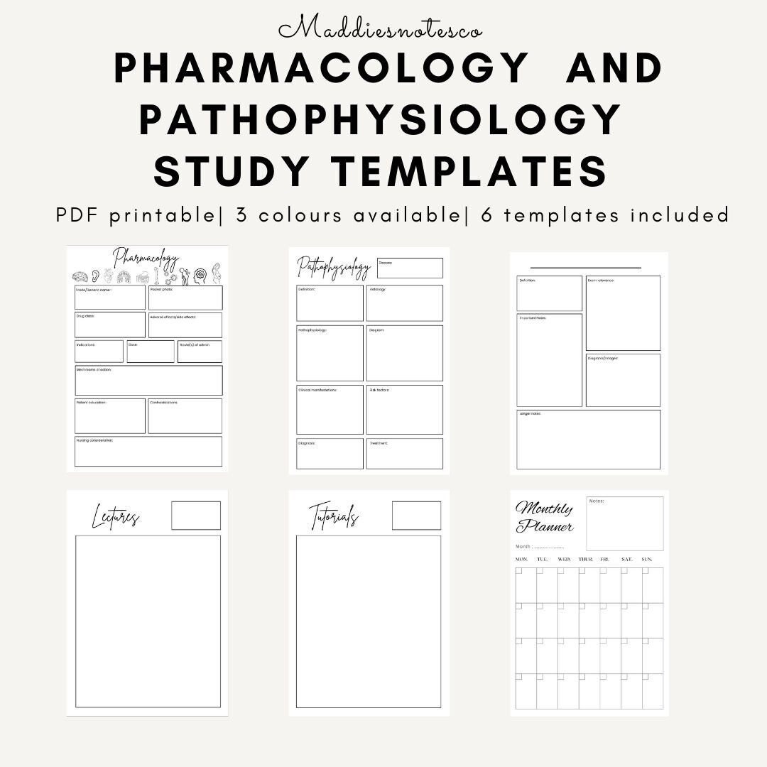 Pathophysiology and Pharmacology Study Templates - Etsy