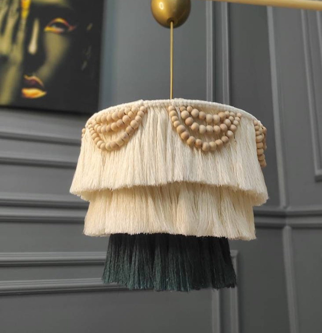 Fringe Pendant Light, Cotton Pendant Light Fixture, Boho Light, Nursery ...