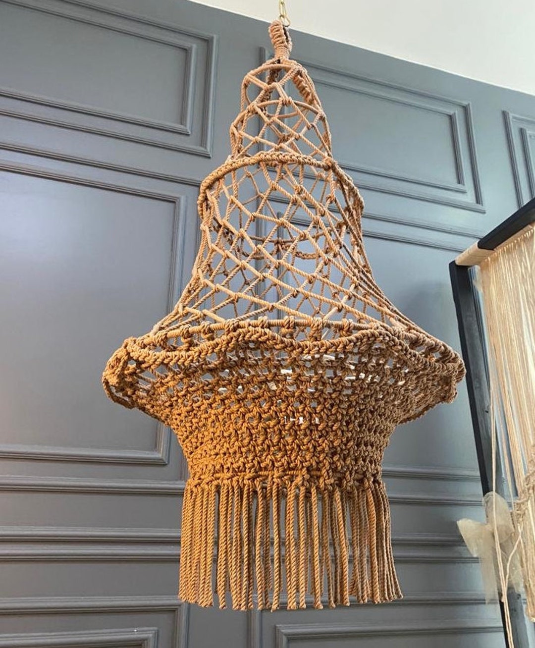 Macrame Pendant Light, Macrame Chandelier, Boho Chandelier, Rustic ...