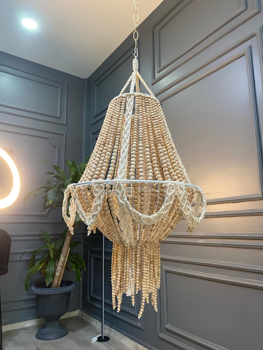 Wooden Beaded Chandelier Beaded Chandelier Wood Bead Chandelier Boho ...