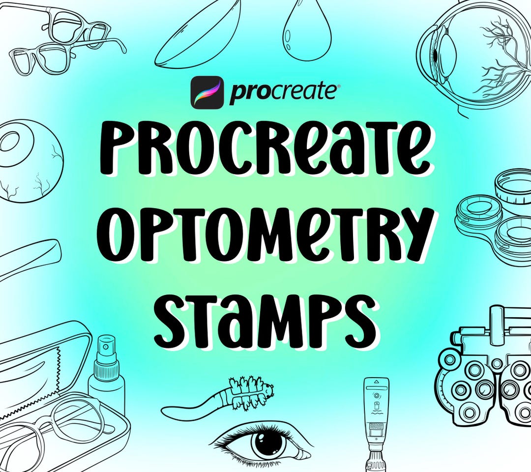 70 Procreate Optometry Stamp Brushes | Optometry Tools, Eyewear, Optometric Machines, Eyeballs ...