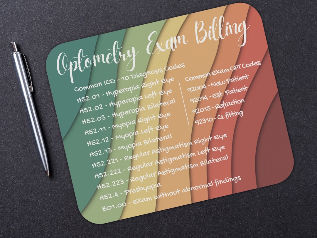 Common Optometry Exam Diagnosis and CPT Codes Mousepad - Etsy