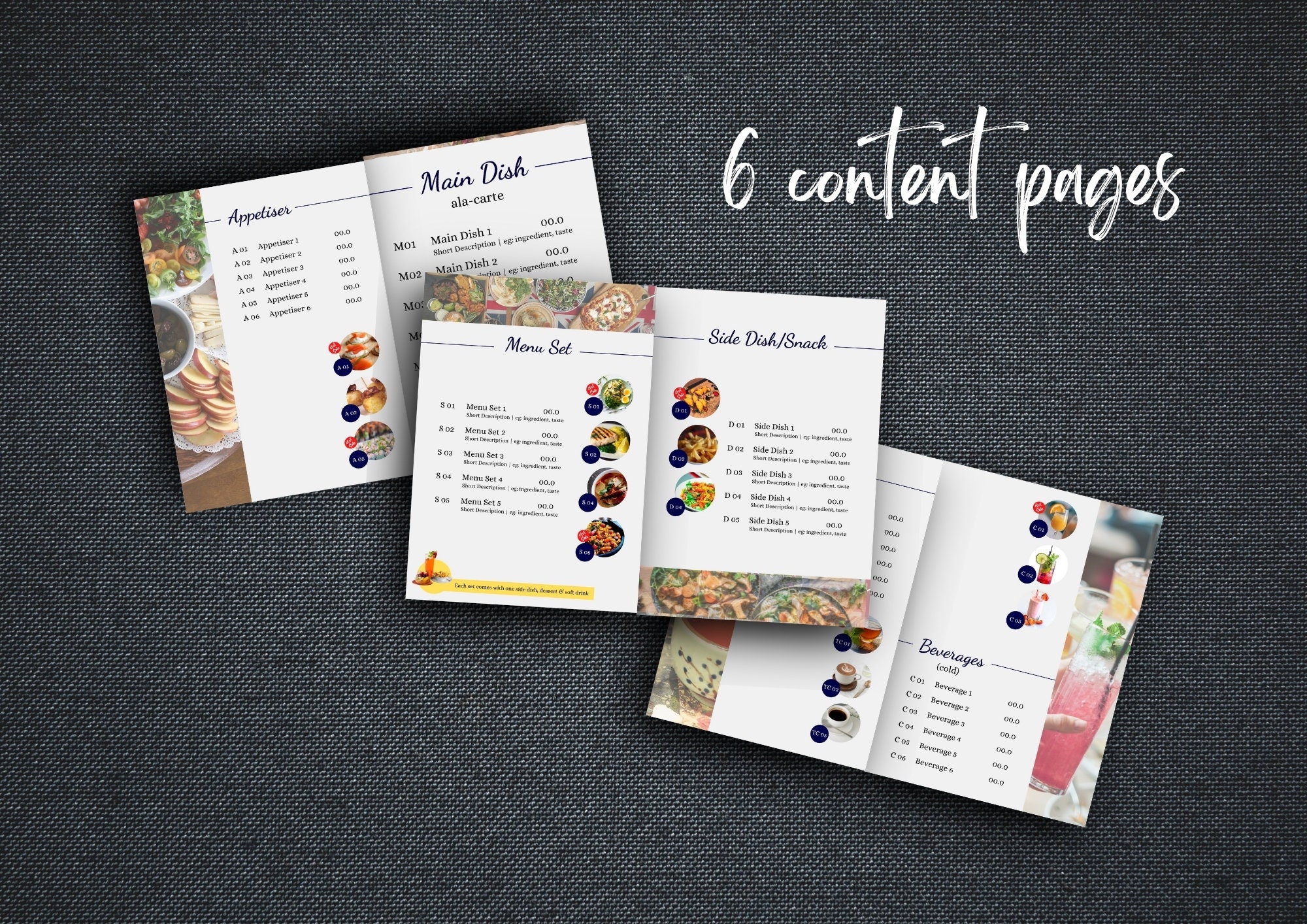 Menu Book/food Menu Dark Blue Elegant Modern - Etsy