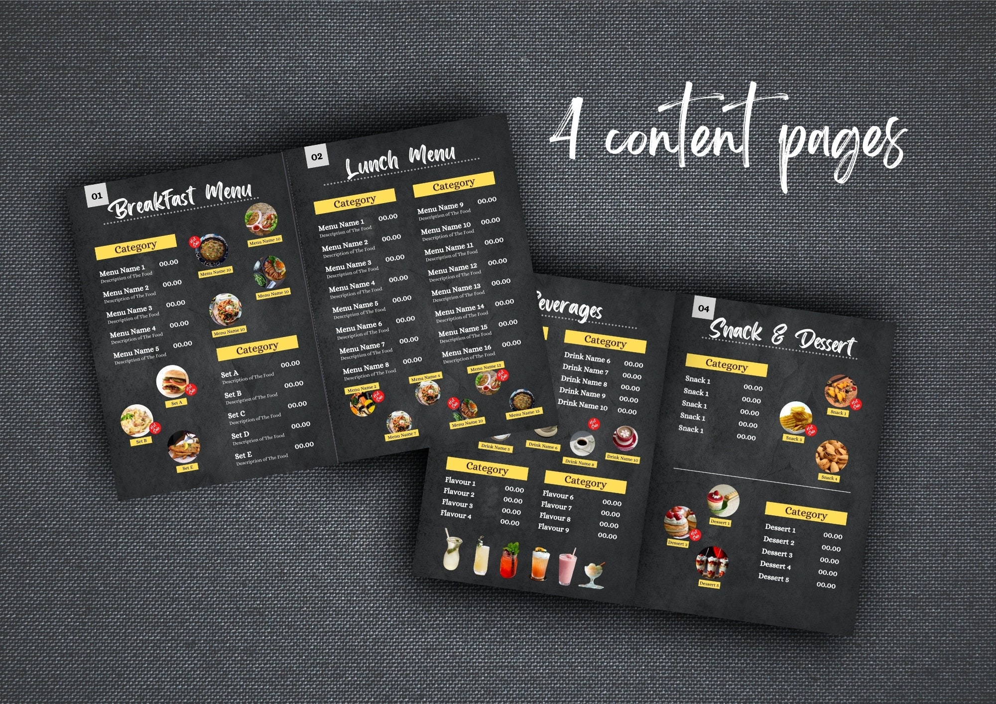 Menu Book/food Menu Modern Black & Yellow - Etsy