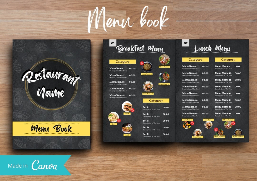 Menu Book/food Menu Modern Black & Yellow - Etsy