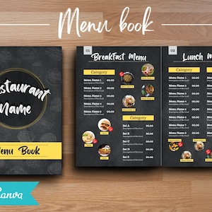 Menu Book/food Menu Modern Black & Yellow - Etsy