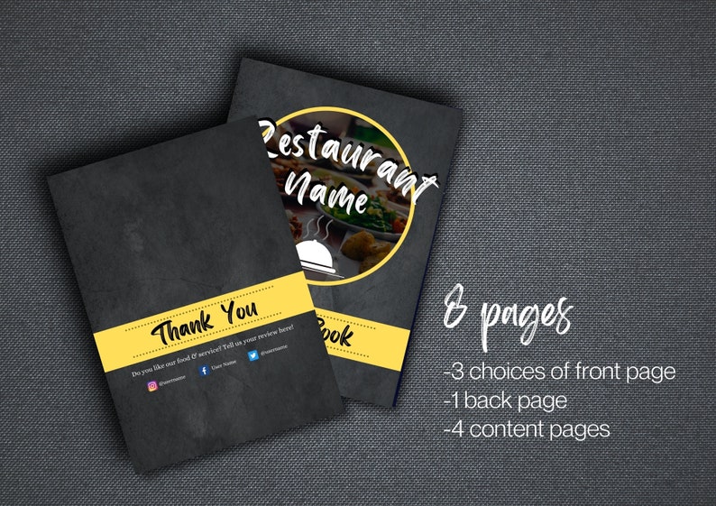 Menu Book/food Menu Modern Black & Yellow - Etsy