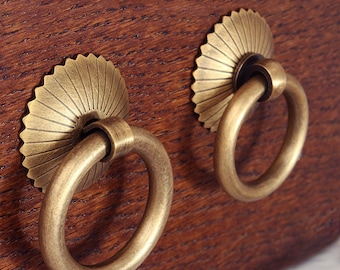 Solid Brass Sun Ring Drop Pulls Gold Knobs Pulls Unique Drawer Knobs Gold Door Handles Vintage ...