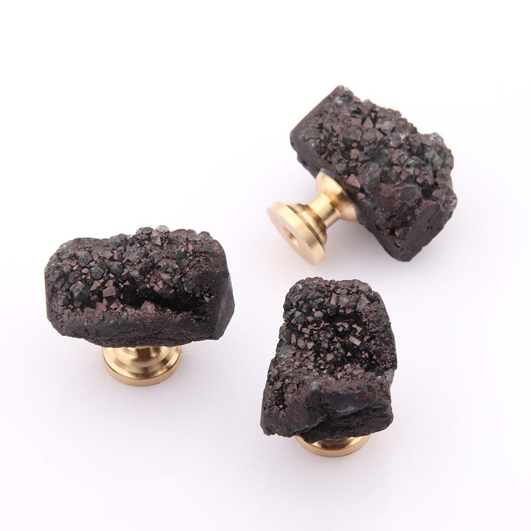 Black Ore Knob Pull Handle,natural Stone Drawer Pulls,furniture Cabinet ...