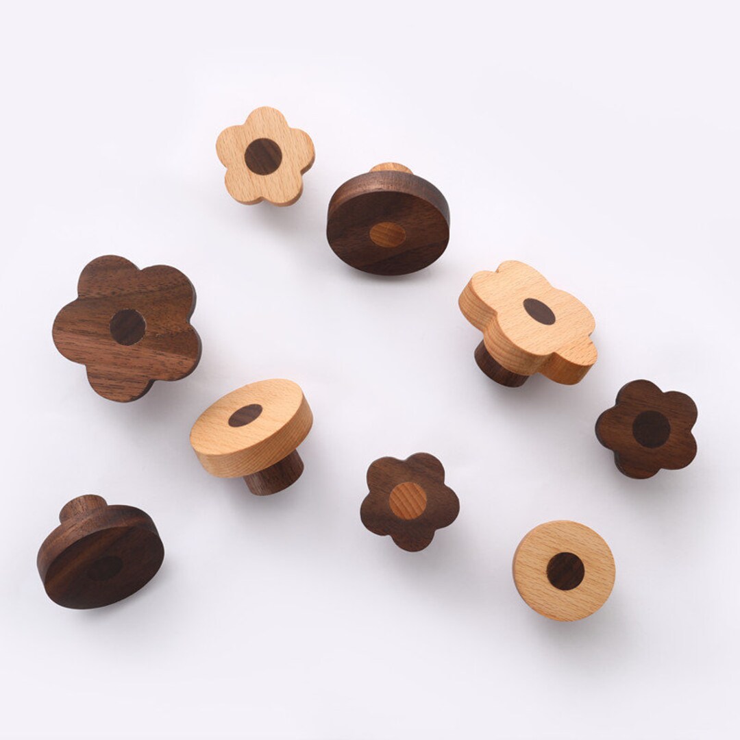 Wooden Flower Knob Pull Handle,walnut Beech Wood Drawer Furniture Hardwar Knobs,dresser Pulls ...