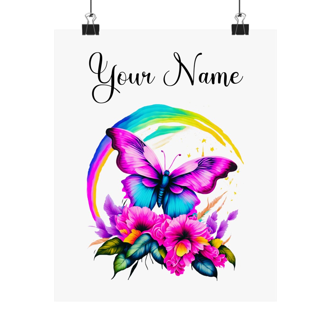 Vibrant Butterfly Personalized Name Matte Vertical Poster, 9 X 11 ...