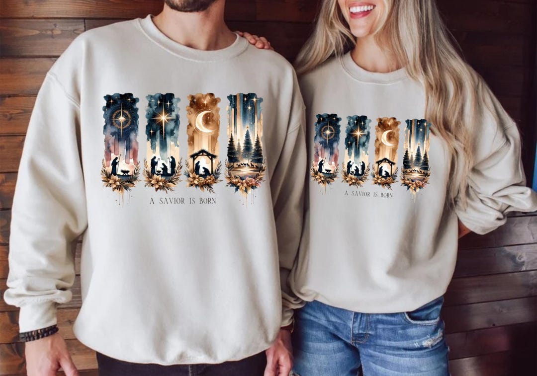 A Savior is Born Family Matching Sweatshirts, Christian Christmas ...